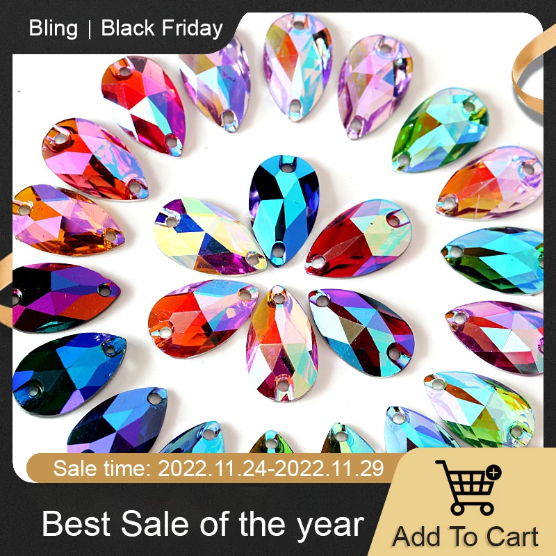 Crystal Ab Teardrop Shapes Resin Sew On Rhinestones Flatback Droplet ...