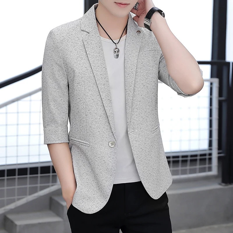 New-Summer-Seven-point-Sleeve-Suit-Coat-Men-s-Thin-Medium-Sleeve-Small ...