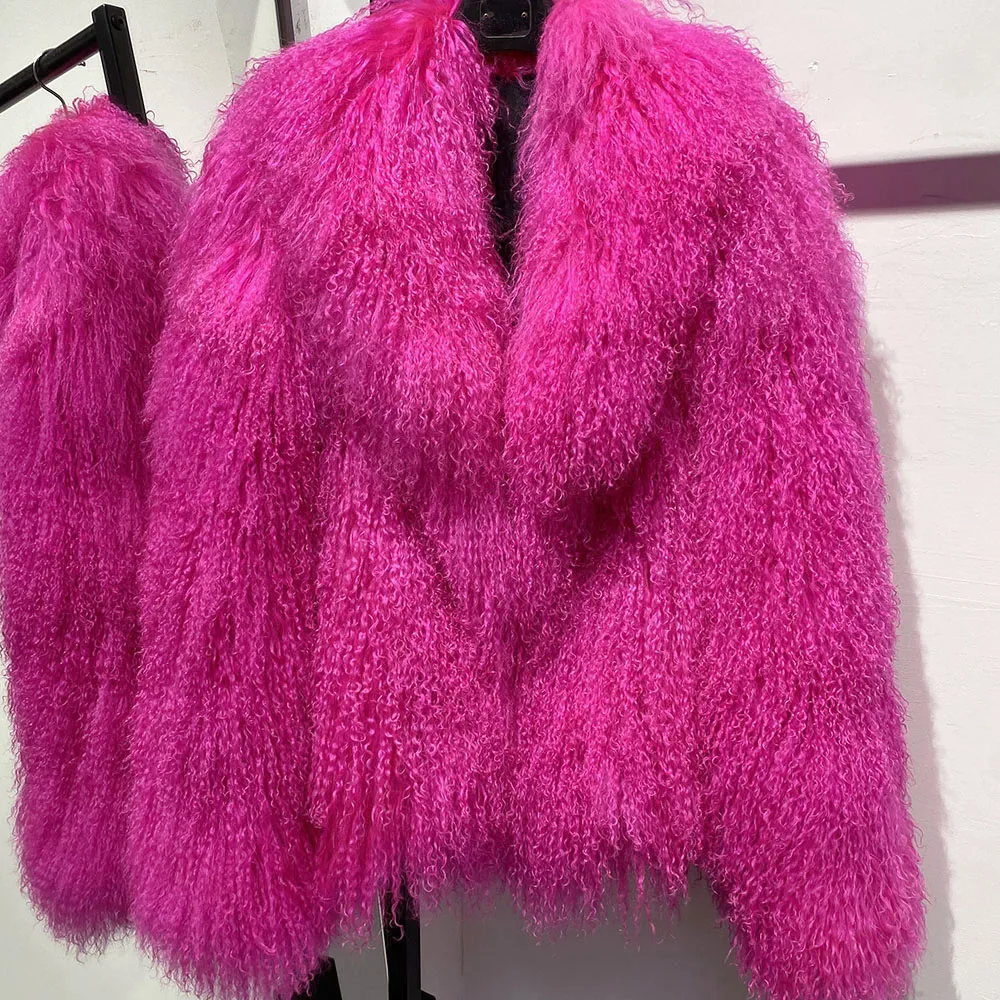 YOLOAgain Women's Real Mongolia Sheep Fur Jacket With Collar Winter ...