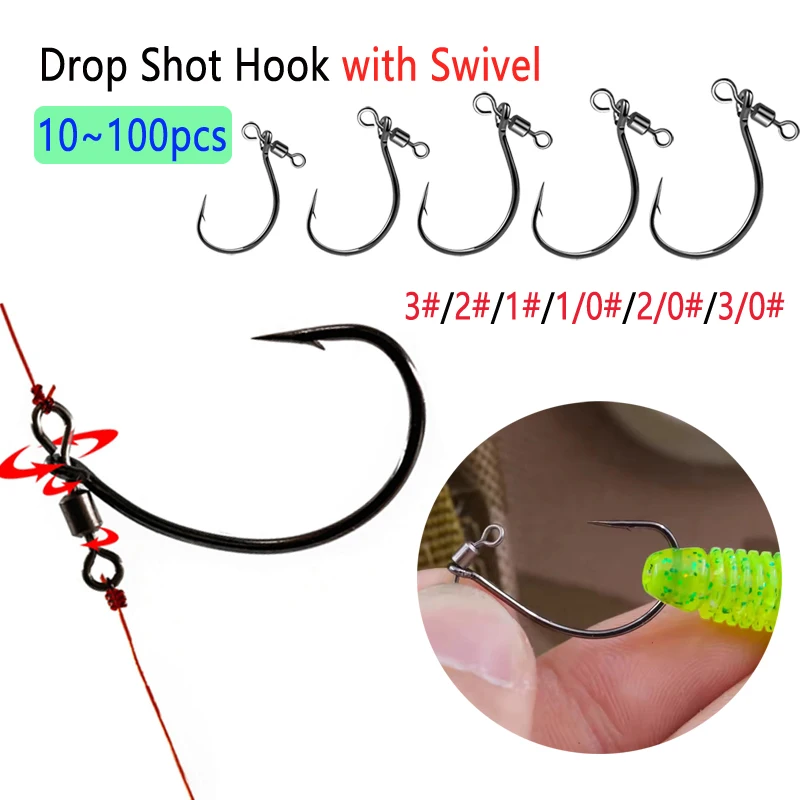 10~100pcs Drop Shot Rig with Snap Swivel Quick-Rigging Lure Hooks 1#/2 ...
