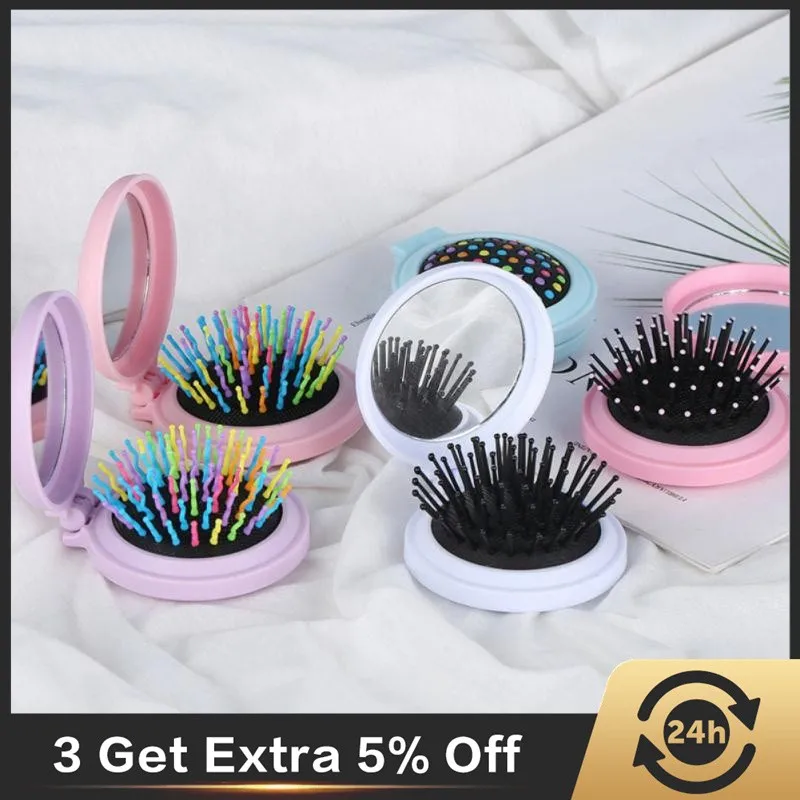 1Pcs Folding Air Bag Comb With Mirror Travel Clamshell Hairbrush ...