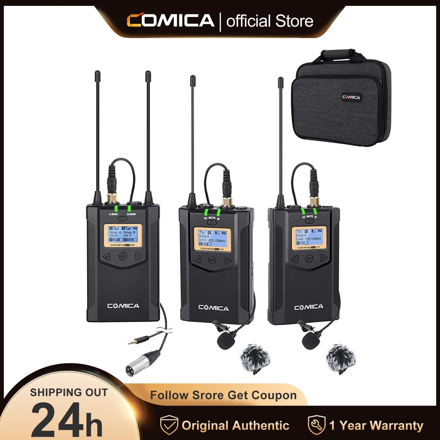 Wireless Microphone COMICA CVM-WM100 Plus 48-Channel Professional UHF ...
