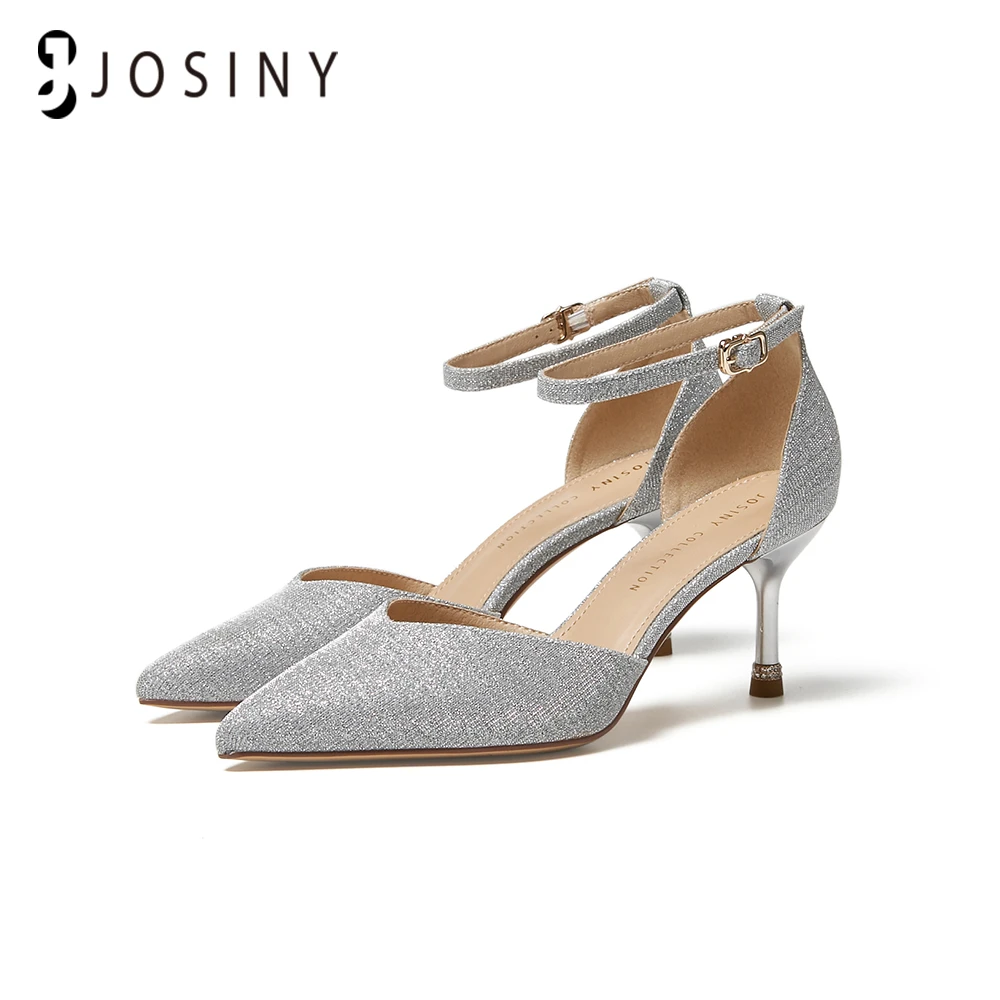 Josiny 7cm 2022 Bling Women Shoes Lady Pumps Glitter Solid Ankle Strap ...