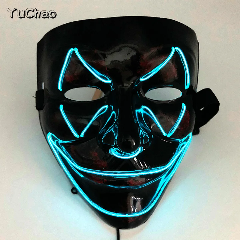 Neon Light Up Smiling Horror Demon Mask LED Glowing Devil Mask Luminous ...