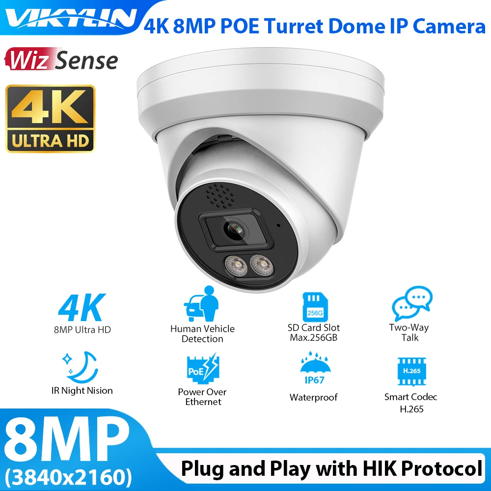 Vikylin 4K 8MP IP Security Camera for Hikvision Compatible Onvif POE SD ...