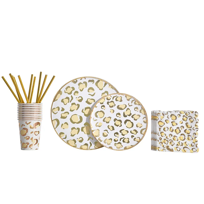 10Guests-Gold-Leopard-Strips-Disposable-Tableware-Animal-Stripe-Plates ...