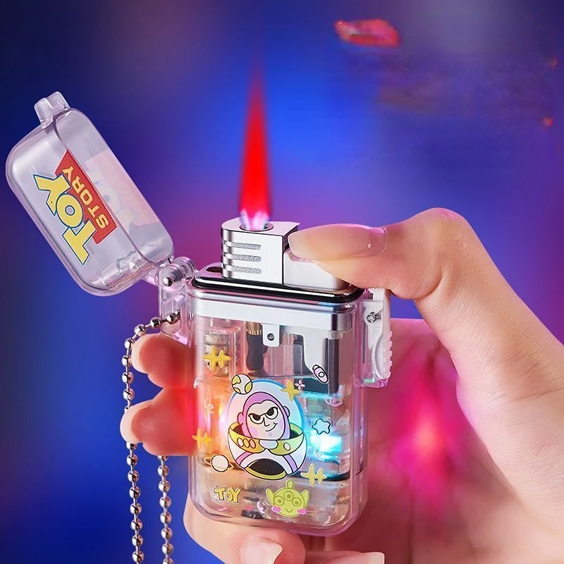 Disney Kawaii Buzz Lightyear Transparent Waterproof Pink Flame Lighter ...