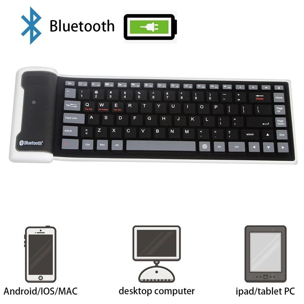 Wireless Bluetooth compatible Keyboard Rechargeable Foldable Silicone ...