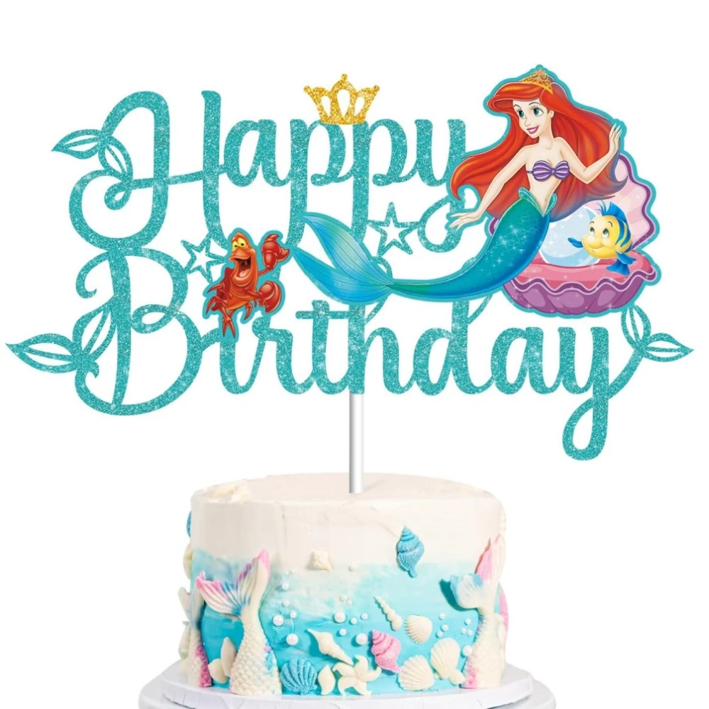 Disney The Little Mermaid Cake Toppers Cartoon Princess Ariel Cake Flag ...