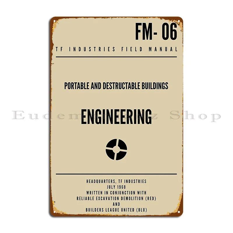 Tf2 Field Manual Engineer Metal Sign Wall Decor Printing Create Designs ...