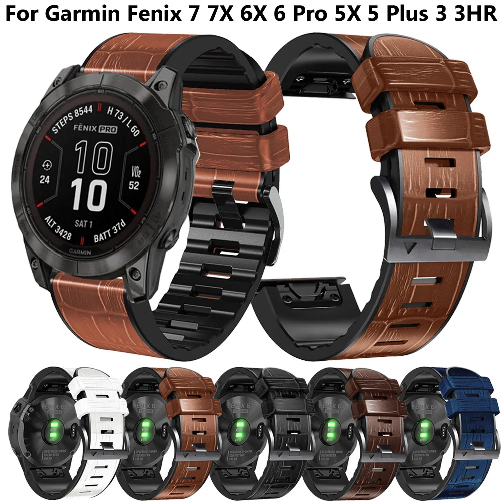 Silicone Leather Watch Strap For Garmin Fenix 7X 7 6X 6 Pro 5X 5 955 ...
