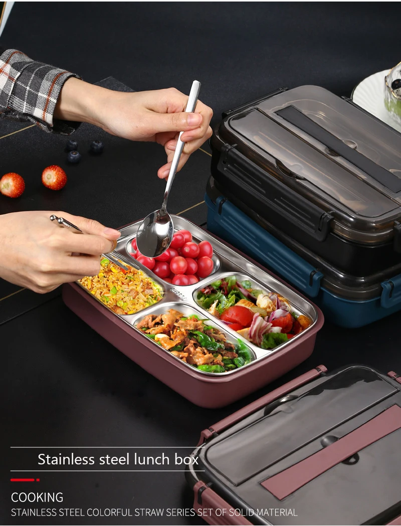 LUNCH BOX,Blue 4 Gird 1.1L--Boîte à déjeuner Bento pour le travail ...