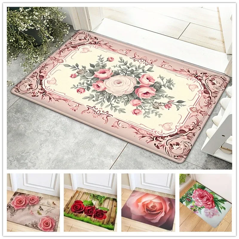 Sweet-Rose-Print-Doormat-Non-slip-Floral-Printed-Floor-Rug-Washable ...