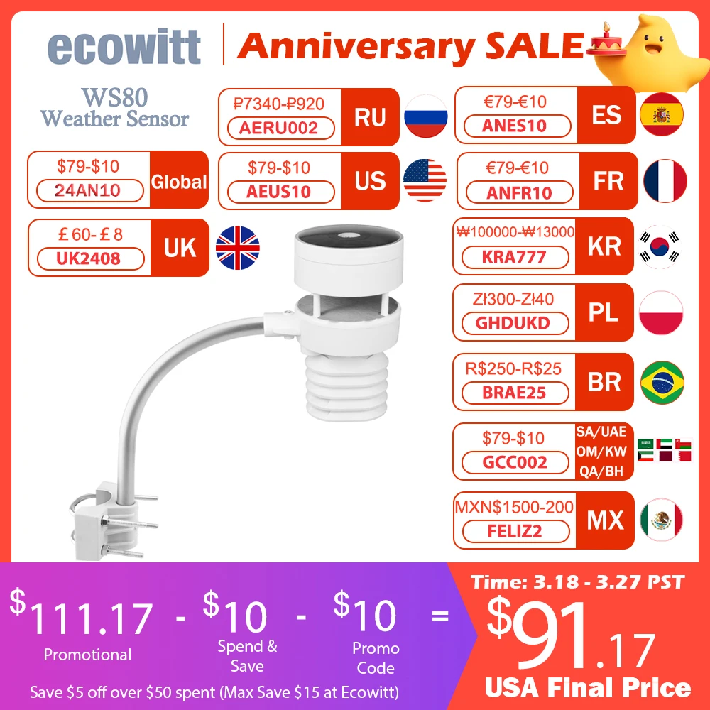 Ecowitt-WS80-Ultrasonic-Anemometer-with-Light-UV-Thermo-hygrometer ...