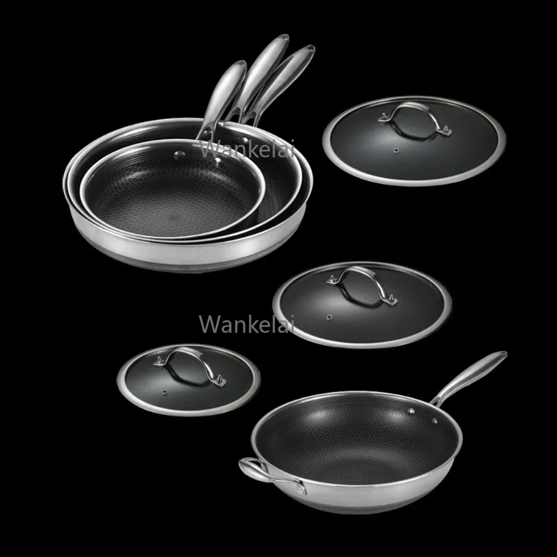 7 Pieces Hex Hybrid 3-ply Stainless Steel Honeycomb Bottom Non-stick ...