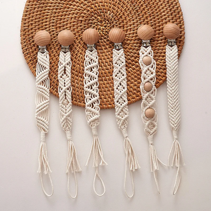 Baby-Pacifier-Chain-White-Hand-Braided-Cotton-Cloth-Teething-Chain ...