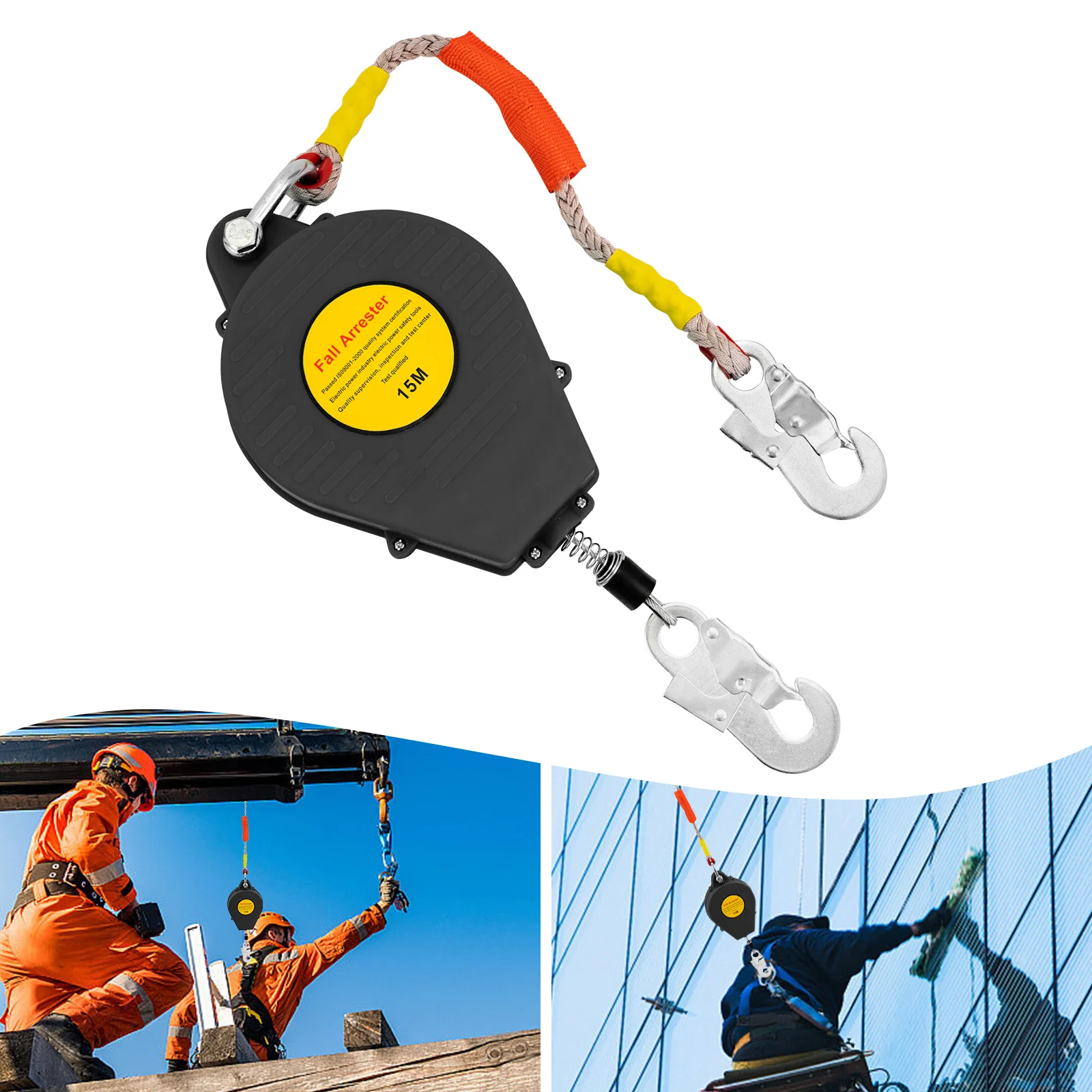 15M Safety Fall Arrester Self-Retracting Lifeline Anti-ratchet Dual ...