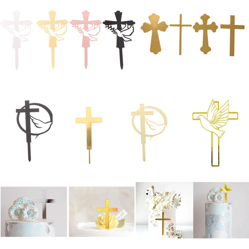 Christian-Cross-Cake-Topper-Acrylic-Cake-Decorations-God-Bless-dove-of ...