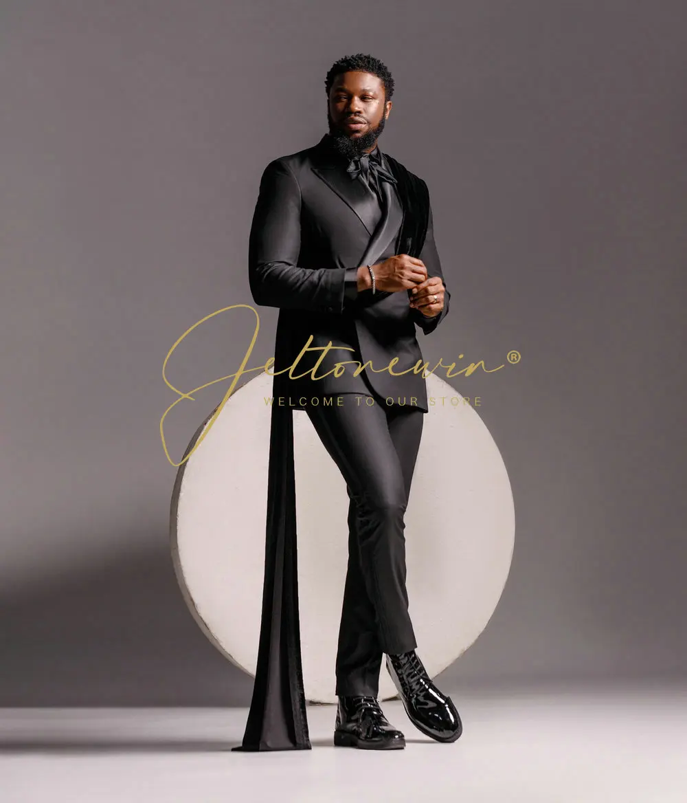 Men's Black Formal Suit with Long Decorative Waist Sash Slim Fit ...