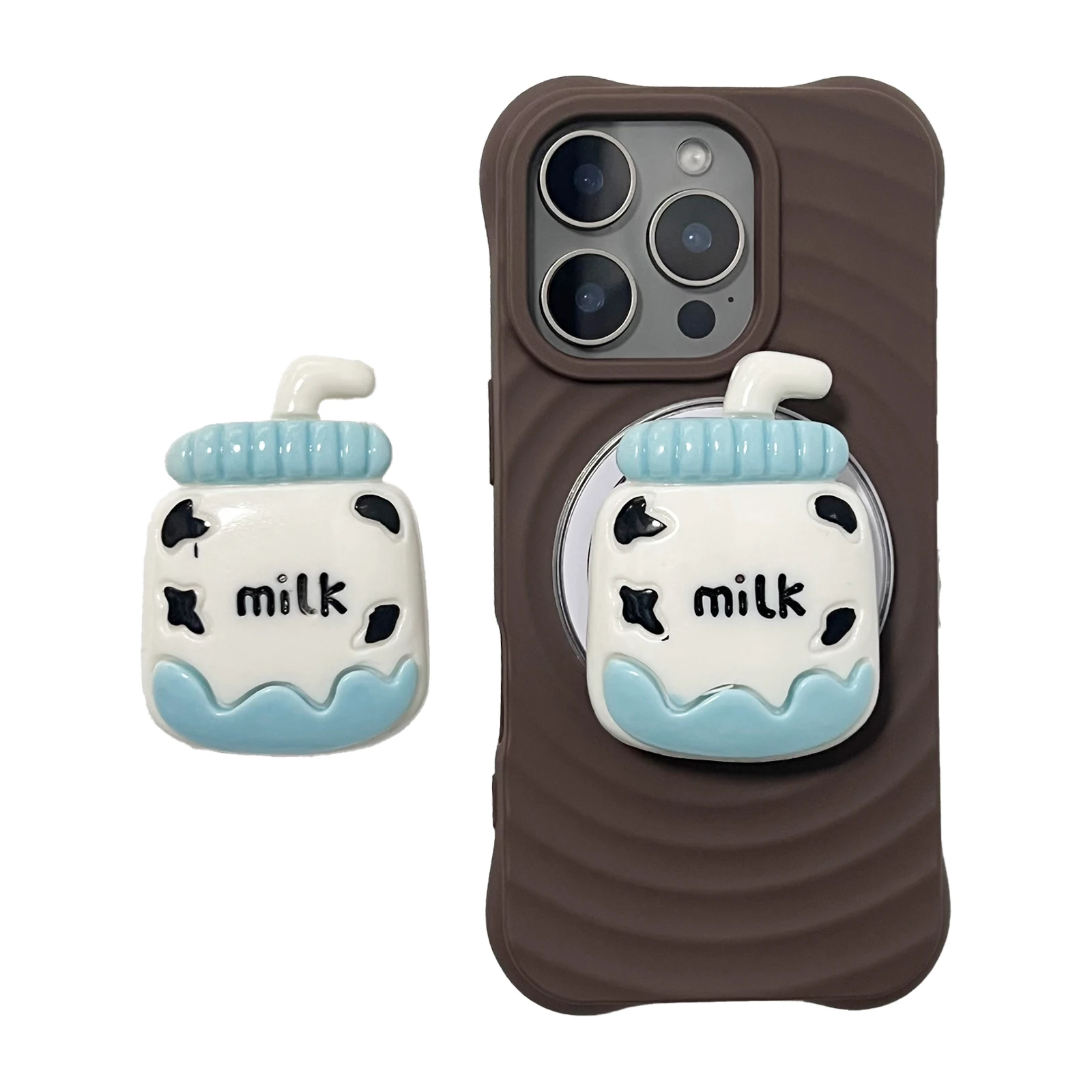 Cute 3D Blue White Milk Bottle Phone Holder Griptok Support For iPhone ...