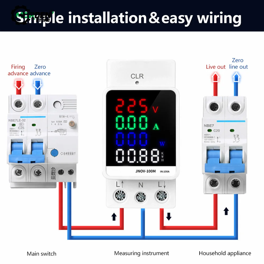 4in1-Din-Rail-AC-110V-220V-100A-Voltage-Current-KWH-Electric-Energy ...