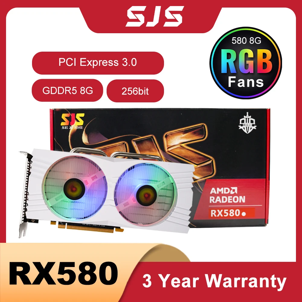 NEW-White-SJS-RX-580-8GB-2048SP-With-RGB-Light-placa-de-video-AMD ...
