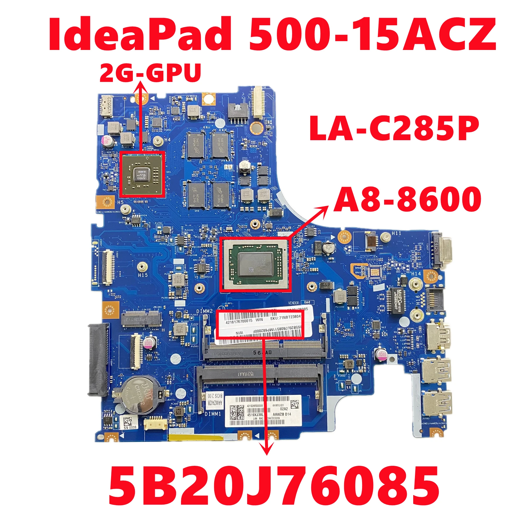 FRU:5B20J76085 AAWZA_ZB LA-C285P For Lenovo IdeaPad 500-15ACZ Laptop ...