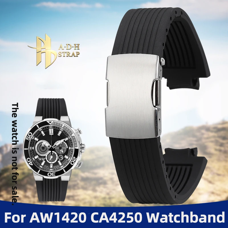 Waterproof-Sports-Silicone-Watch-Strap-For-Citizen-AW1420-CA4250-CA4252-Special-Convex-Rubber ...