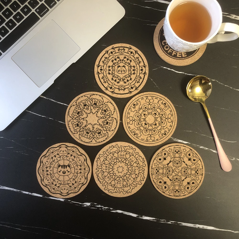 Cork-Coaster-Engraved-Animal-Mandala-Tea-Coffee-Mug-Drinks-Holder-for ...