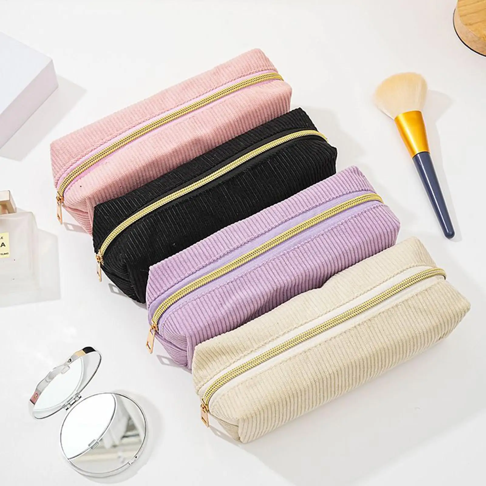 Cute Corduroy Pencil Case for Girls - Large Makeup Pouch for School ...