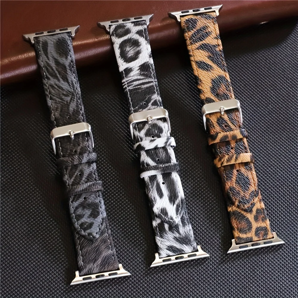 Women Leopard Print Leather Strap for Apple watch band 49mm 45mm 44mm ...