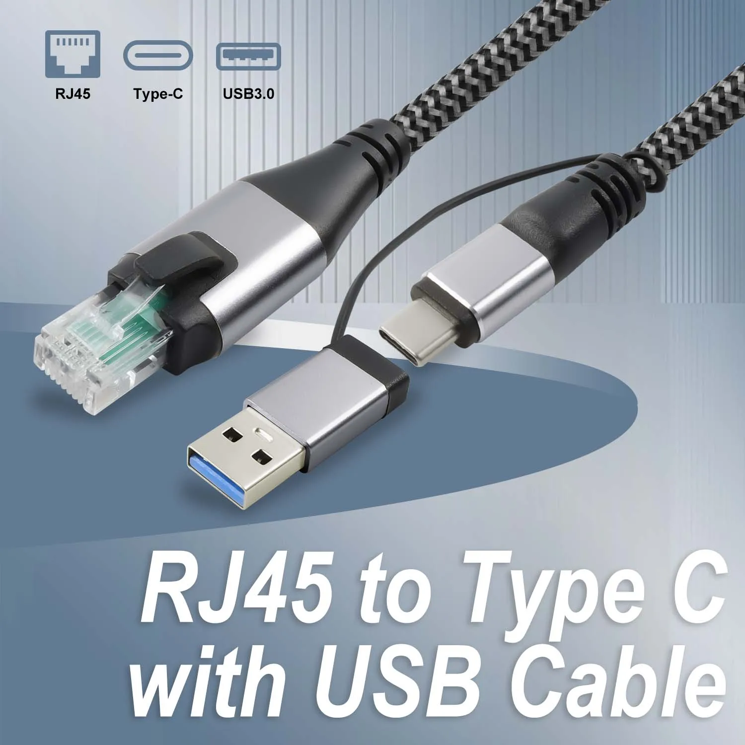 Rycvaky Type C to RJ45 Cable USB3.0 to Ethernet Cord 2 in 1 Gigabit LAN ...