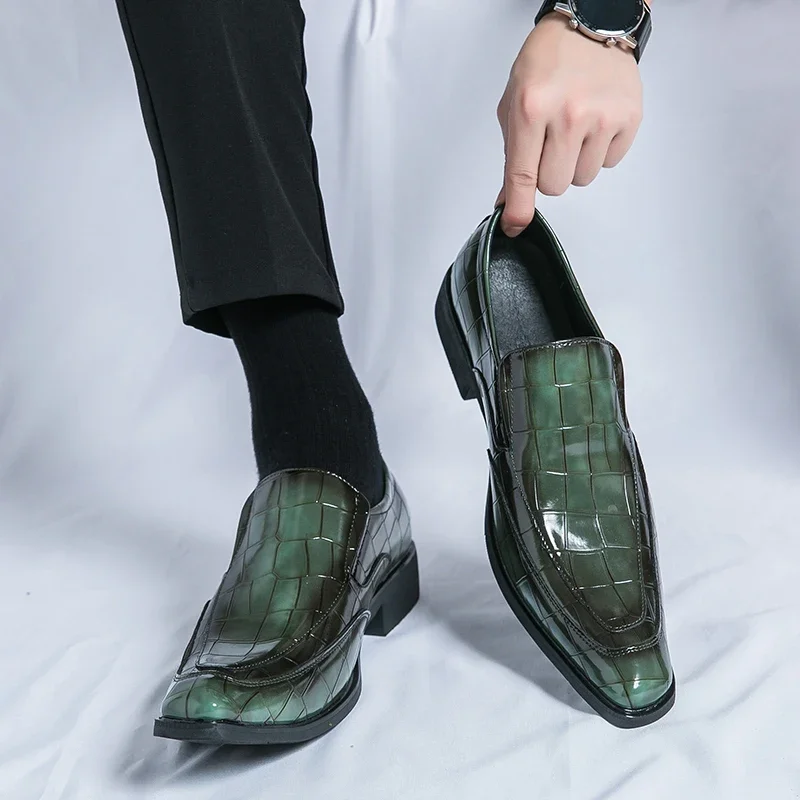 New-Black-Loafers-for-Men-Green-Slip-On-Fashion-Handmade-Round-Toe-Mens ...