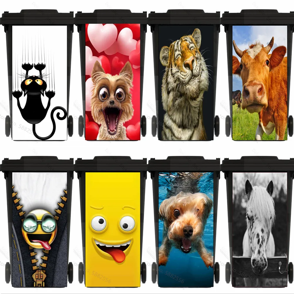 Funny Animals Renew Rubbish Bin Sticker Vinyl Removable Waterproof ...