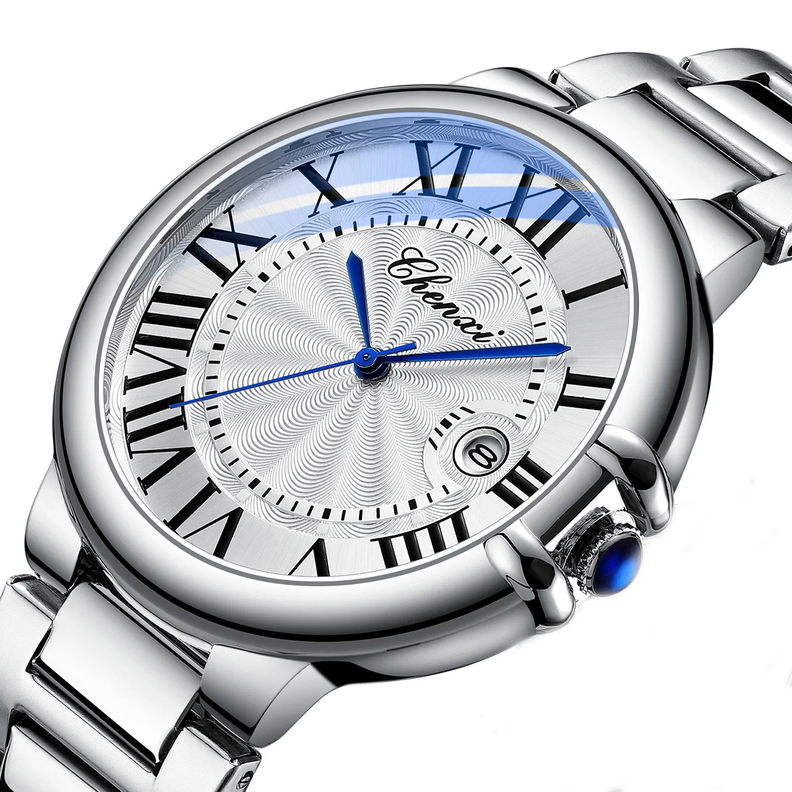 Classic-Men-Watches-Silver-Stainless-Steel-Calendar-Roman-Numerals ...