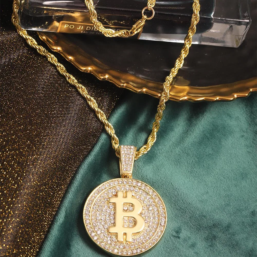 Iced-Out-Bitcoin-Pendant-Necklace-With-4mm-Rope-Chain-Choker-Hip-Hop ...
