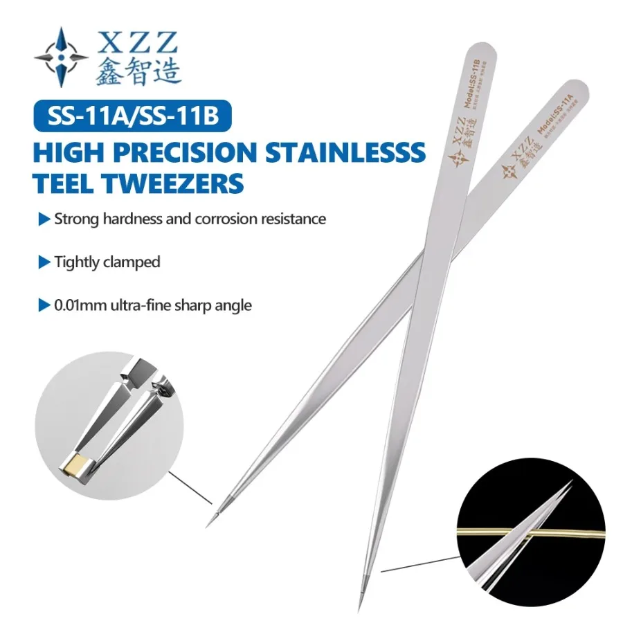 XZZ SS-11A/SS-11B 0.01MM Hand-Polished Stainless Steel 3D Tweezers for ...