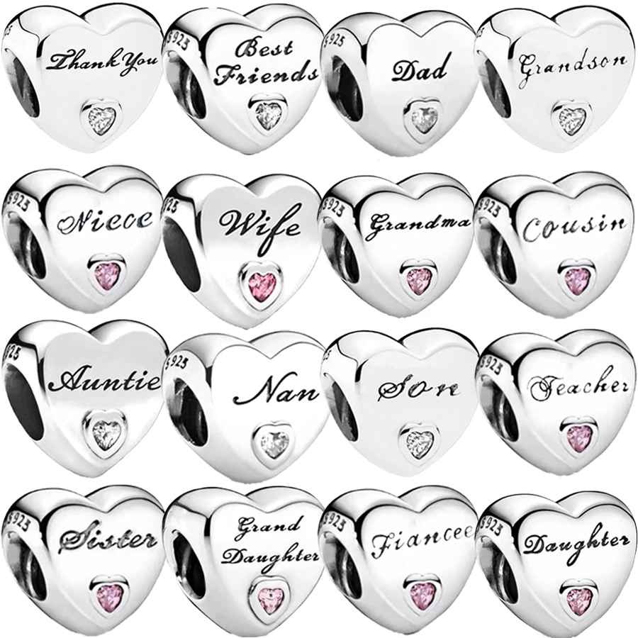 NEW-Heart-Bead-Silver-SS-925-Love-Your-Grandma-Dad-Uncle-Daughter-Uncle ...