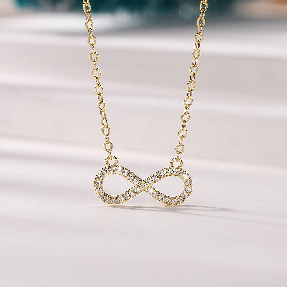 Huitan Simple Infinity Shape Pendant Necklace Women Inlaid Shiny CZ ...