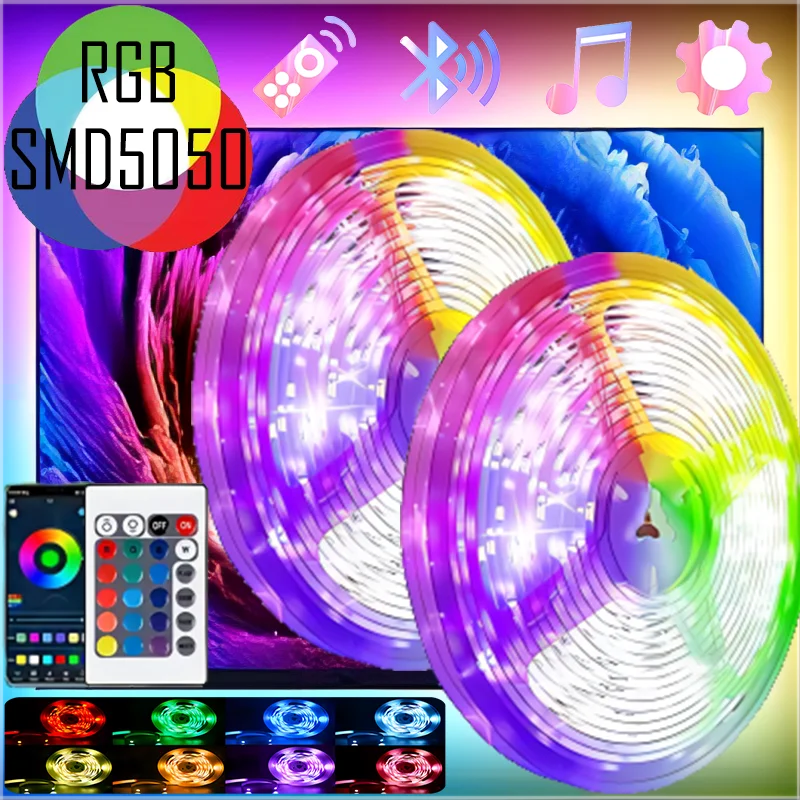 RGB-LED-Strip-Lights-com-controle-remoto-5050-Bluetooth-APP-IR-1m-2m-3m ...