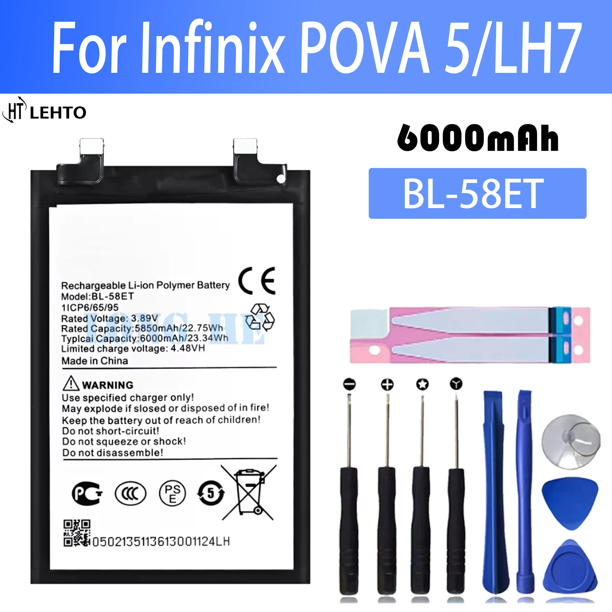 100% New Original Battery BL-58ET For Tecno POVA 5/LH7 Battery + Free ...