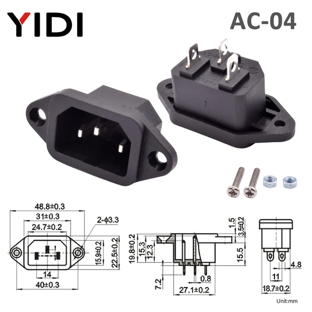 5/10pcs IEC320 C13 AC Inlet Power Plug Socket Electrical Brass Cable ...