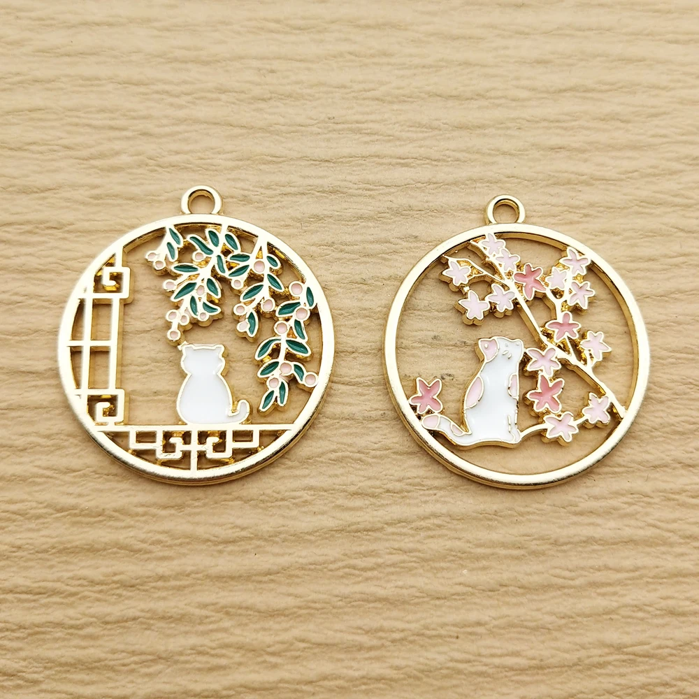10pcs Flower Cat Charm for Jewelry Making Enamel Necklace Earring ...