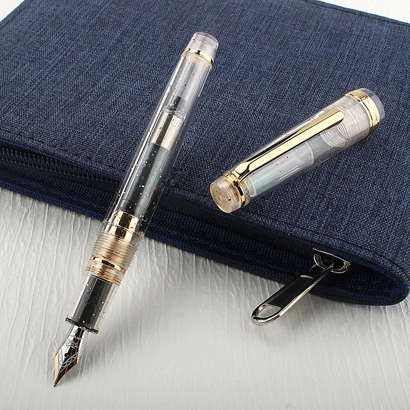 Luxury-Jinhao-82-Fountain-Pen-Fluorescent-Transparency-Spin-Golden-EF-F ...