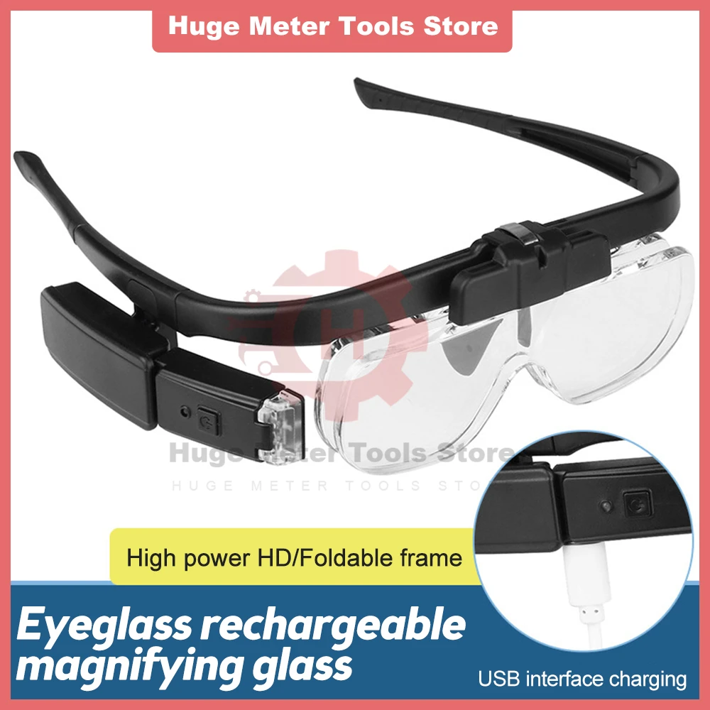 Head Mount Magnifier Glasses 1.5X 2X 2.5X With 3 Detachable Lenses LED ...