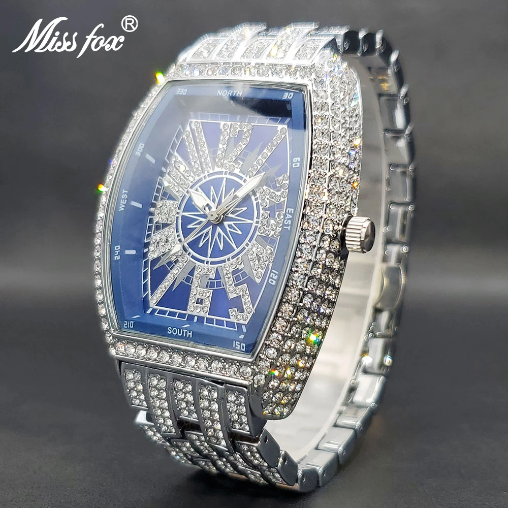 Iced Out Watch For Men Big Wrist Full Diamond Quartz Watches Men's 55mm ...