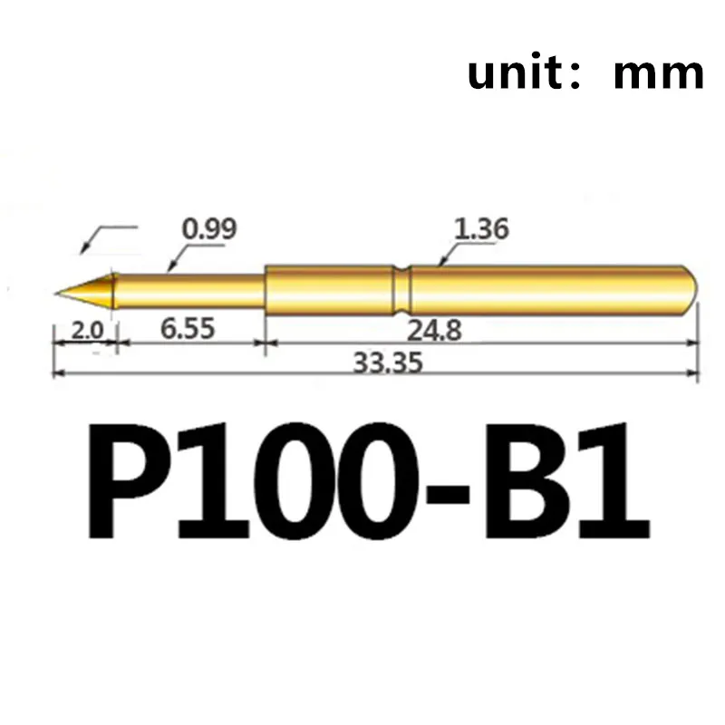 100PCS/Pack P100-B1 Test Probe Straight Up Pointed Test Diameter 1.36mm ...