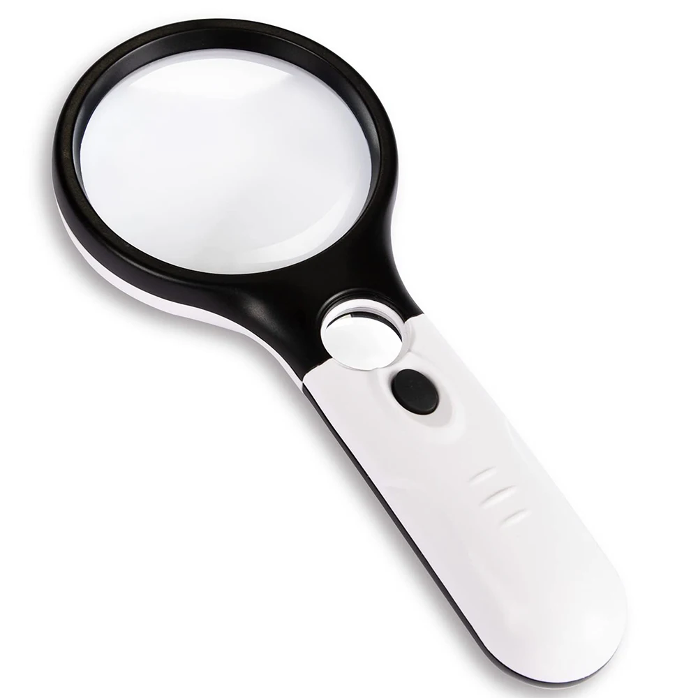 Lupa de mano de alta calidad con luz LED, lente de aumento 45X ...