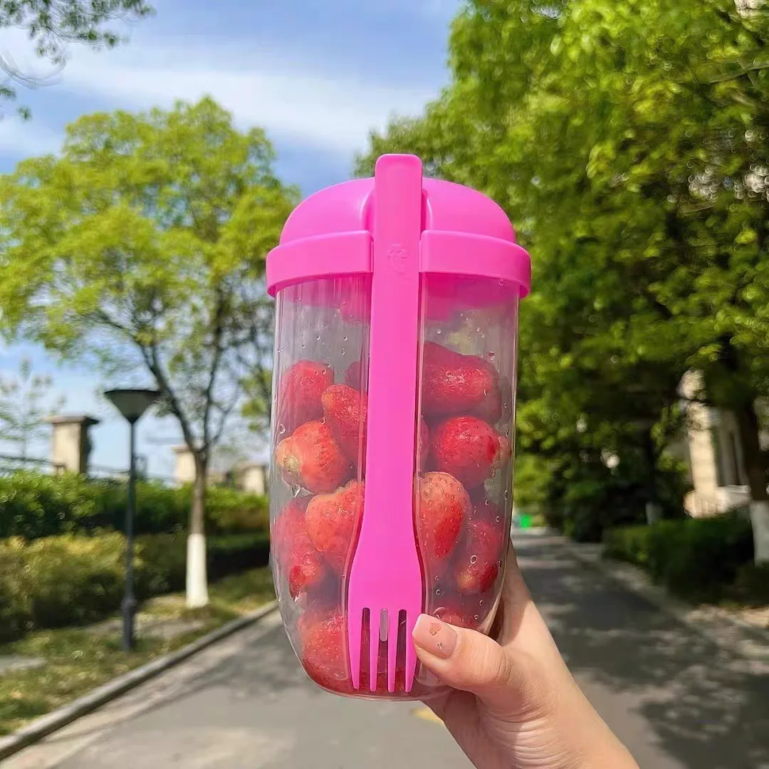 아침 식사 샐러드 컵 시리얼 너트 요구르트 샐러드 컵 병 용기 포크 소스 컵 뚜껑 도시락 토퍼 음식 테이퍼 그릇 도시락