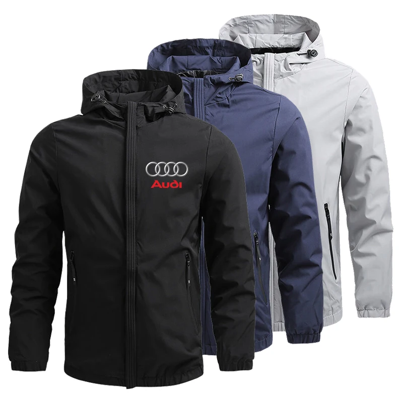 Men's Jackets Autumn Windproof Waterproof Zipper Solid Audi Print ...